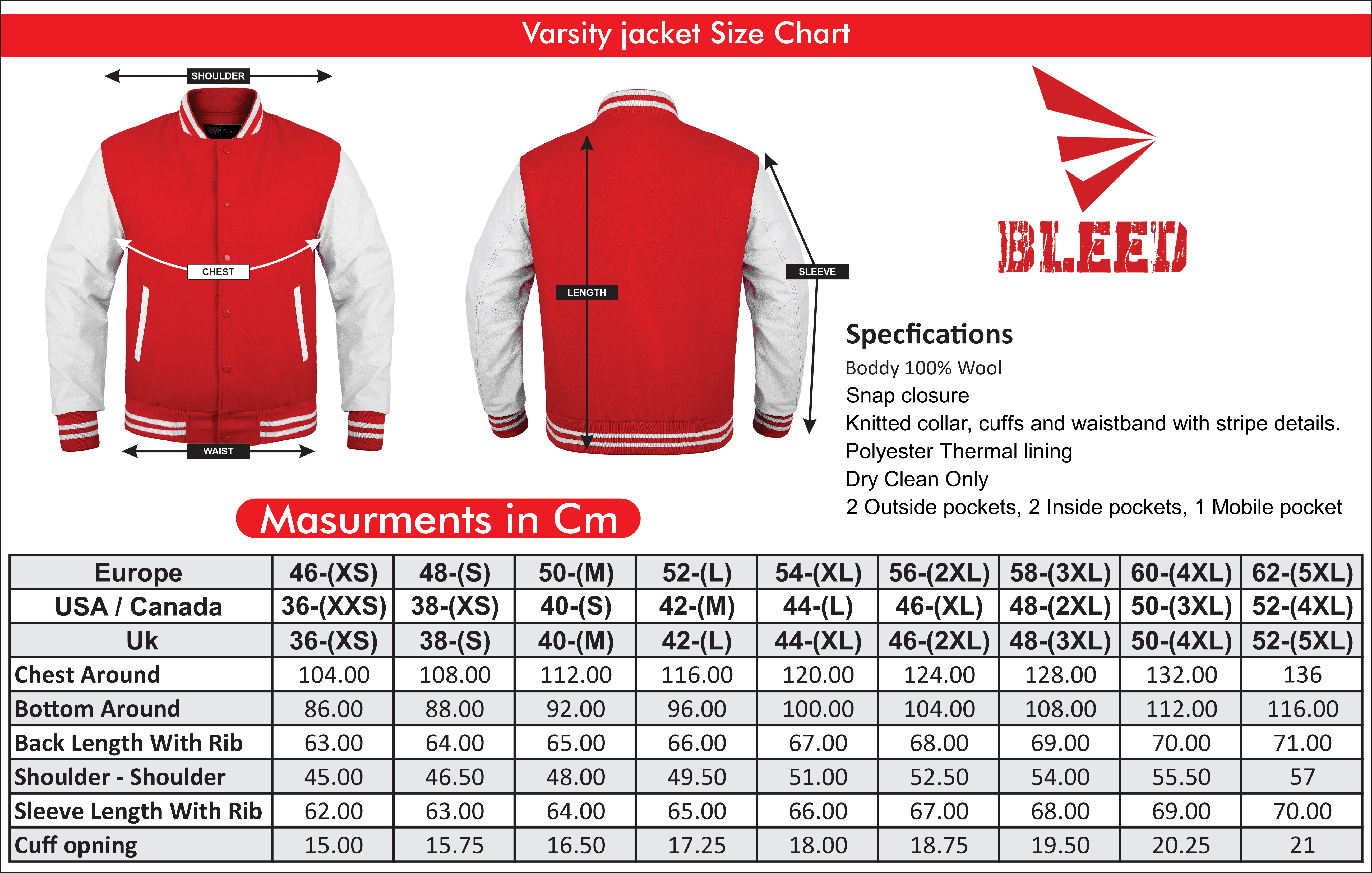 Mens Varsity Letterman Jacket Red Wool & Black Leather Sleeves Varsity ...